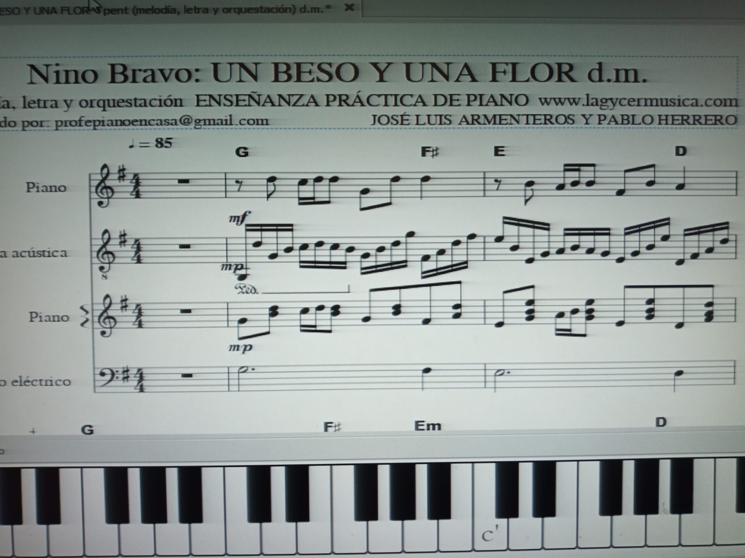 NINO BRAVO: UN BESO Y UNA FLOR, con partitura para piano – Lagycer Música