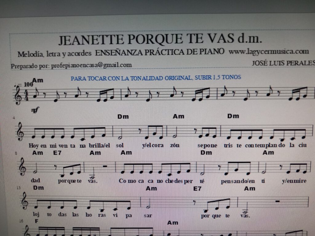 BALADA: JEANETTE: PORQUE TE VAS, con partitura para piano – Lagycer Música